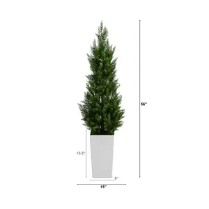 NEARLY NATURAL Uv Resistant Artificial Cedar Tree In White Tower Planter 56