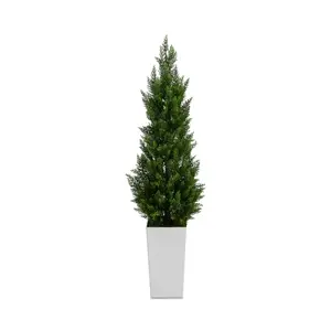 NEARLY NATURAL Uv Resistant Artificial Cedar Tree In White Tower Planter 56