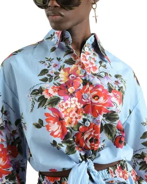 Dolce & Gabbana Flower Bouquet Print Cotton Shirt - Blue Print