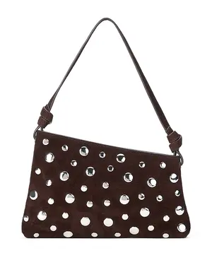 Staud Studded Suede Shoulder Bag - Espresso Suede
