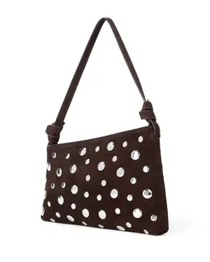 Staud Studded Suede Shoulder Bag - Espresso Suede
