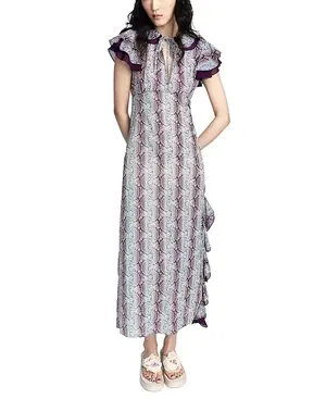 Anna Sui Cotton Ruffle Dress - Amethyst Multi