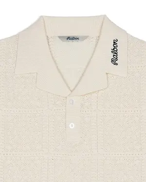 MALBON Resort Crochet Relaxed Fit Polo Shirt