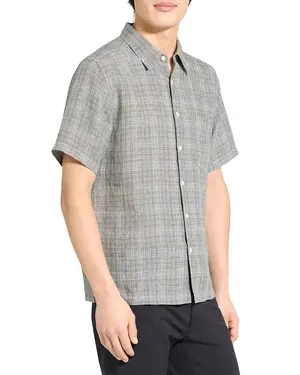 Theory Irving Short Sleeve Shirt In Relaxed Linen - Pine Grove Multi