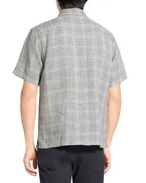 Theory Irving Short Sleeve Shirt In Relaxed Linen - Pine Grove Multi