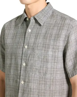 Theory Irving Short Sleeve Shirt In Relaxed Linen - Pine Grove Multi