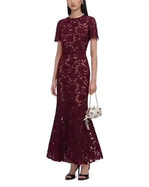 SELF-PORTRAIT Knit Midi Dress With Bow Detail - Burgundy