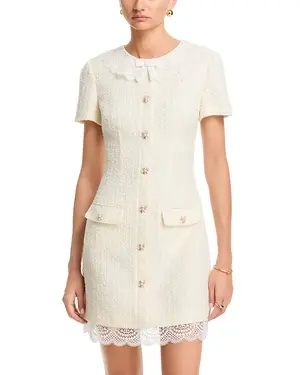 SELF-PORTRAIT Pointelle Knit Dress - Cream