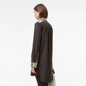 Burberry Embroidered Silk Shirt Dress - Campfire Brown