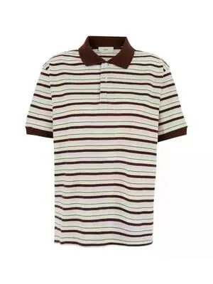 DUNST Striped Cotton Polo Shirt - Brown