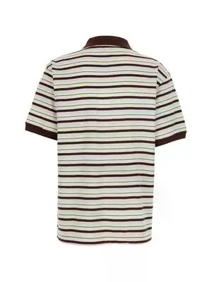 DUNST Striped Cotton Polo Shirt - Brown