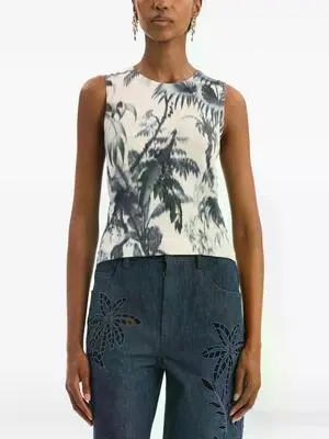 Oscar De La Renta Chiné Palm Leaves Tank Top - Neutrals