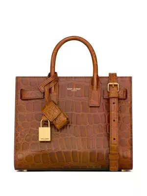 Saint Laurent Sac De Jour Crocodile-effect Leather Tote Bag - Brown