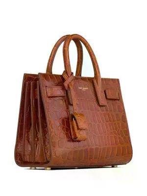 Saint Laurent Sac De Jour Crocodile-effect Leather Tote Bag - Brown