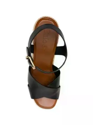Chloé Logo Embroidered Platform Wedge Sandals - Black