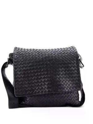 Bottega Veneta Square Flap Messenger Bag Intrecciato Nappa Medium - Black