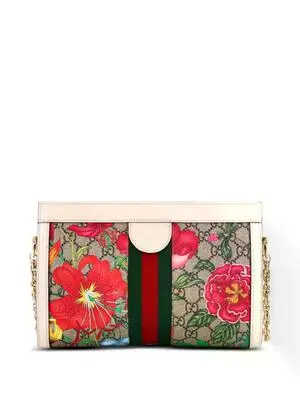 Gucci Ophidia Chain Shoulder Bag Flora Gg Coated Canvas - Brown