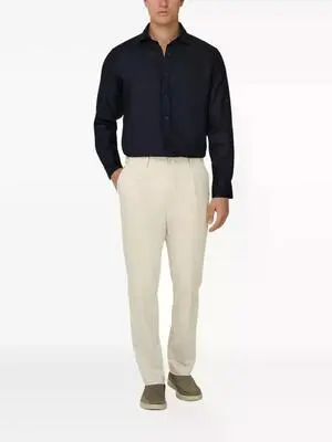 Boggi Milano Garment-washed Linen Shirt - Blue