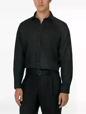 Boggi Milano Regular Fit Linen Shirt - Black