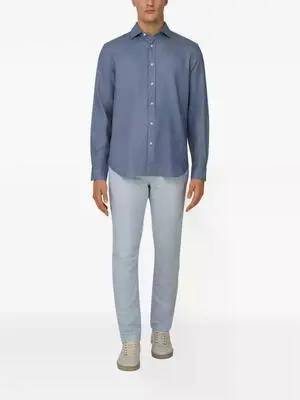 Boggi Milano Regular Fit Linen Shirt - Blue