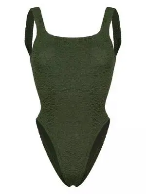 Hunza G Square-neck Crinkle-effect Swimsuit - Green