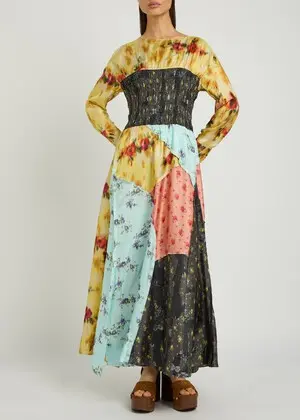GANNI Printed Silk Maxi Dress - Multicoloured