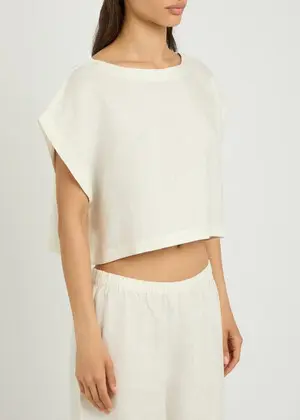 Suzie Kondi Kori Cropped Linen Top - White