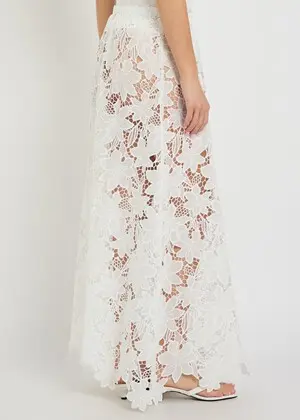 SOLAQUA Margaux Embroidered Guipure-lace Maxi Skirt - White