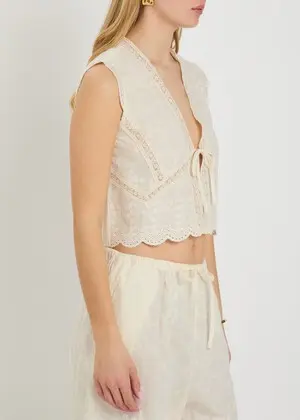 SOLAQUA Willow Embroidered Cropped Cotton Top