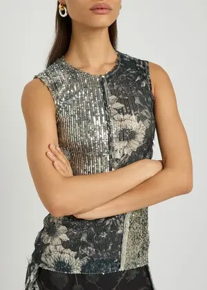 MAISON MARGIELA Floral Sequin-embellished Top - Multicoloured