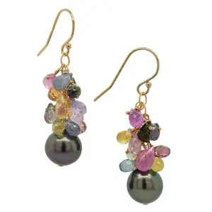 LORI KAPLAN DESIGN Sapphire And Tahitian Pearl Drop Earrings - Black