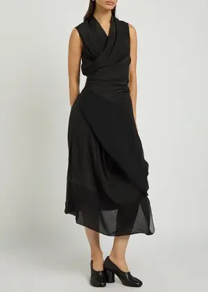 MAISON MARGIELA Gathered Silk Midi Wrap Dress