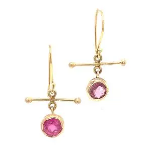 LORI KAPLAN DESIGN Mismatched Pink Tourmaline And Gold Drop Earrings