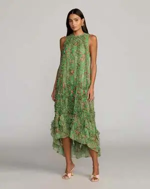 Ruffled High-Low Hem Midi Dresses