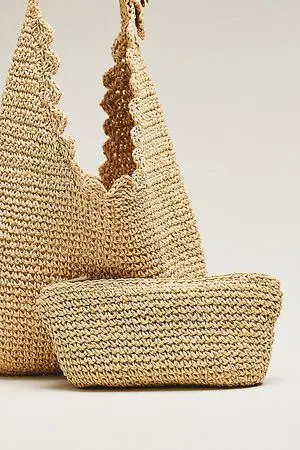 Anthropologie Love Knot Raffia Slouchy Bag With Buckle Detail
