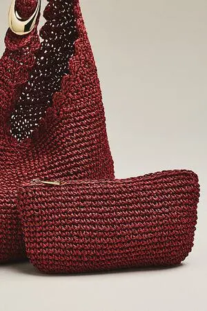 Anthropologie Love Knot Raffia Slouchy Bag With Buckle Detail