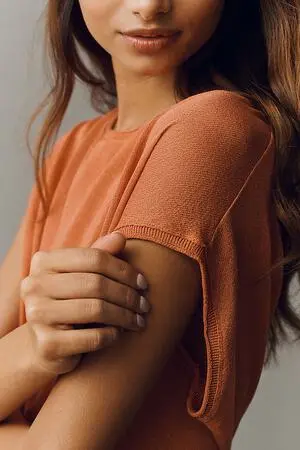 Anthropologie Short-sleeve Crew-neck Ruffle Sweater - Amber