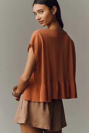 Anthropologie Short-sleeve Crew-neck Ruffle Sweater - Amber