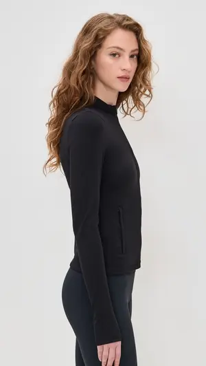 Set Sporty Zip-up Mock Neck Long Sleeve Activewear Top
