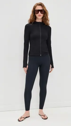 Set Sporty Zip-up Mock Neck Long Sleeve Activewear Top