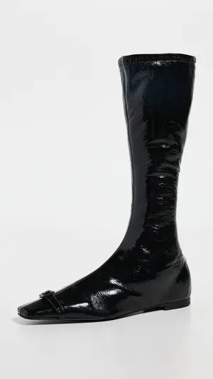 COURREGES Flat Buckle Vinyl Boots