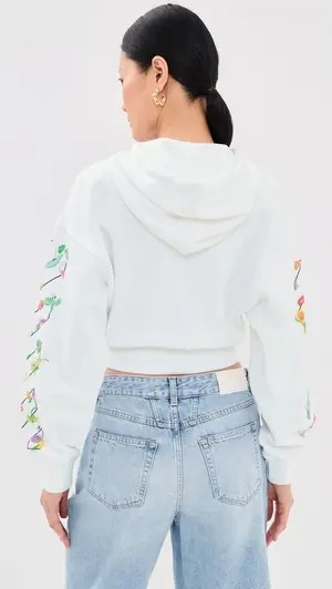 Off-White Cropped Floral Print Hoodie