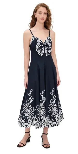 Cinq À Sept Embroidered Bow Neck Midi Dress