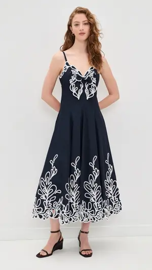 Cinq À Sept Embroidered Bow Neck Midi Dress