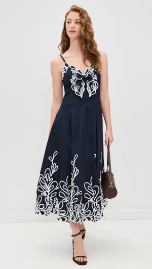 Cinq À Sept Embroidered Bow Neck Midi Dress