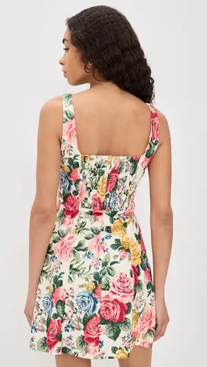WAYF Rosemary Floral Print Sleeveless Mini Dress - Ivory Roses