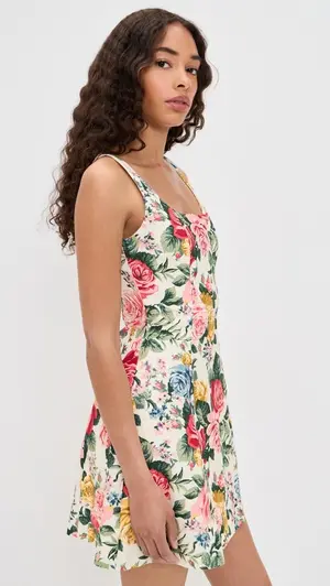 WAYF Rosemary Floral Print Sleeveless Mini Dress - Ivory Roses