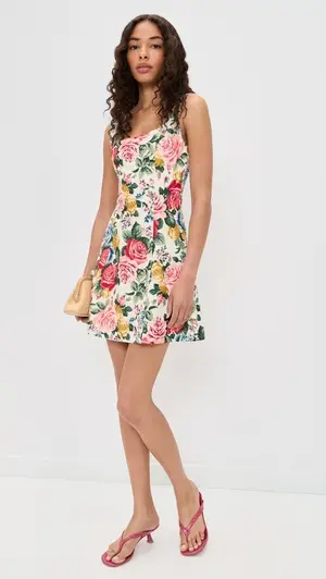 WAYF Rosemary Floral Print Sleeveless Mini Dress - Ivory Roses