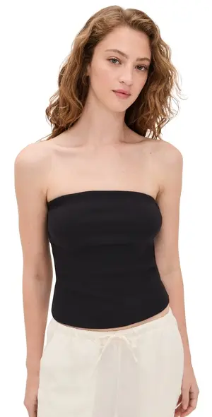 Enza Costa Cotton Rib Bandeau Top - Black