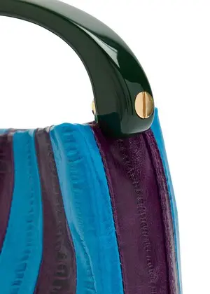 Dries Van Noten Striped Glossed Leather Top Handle Bag - Turquoise
